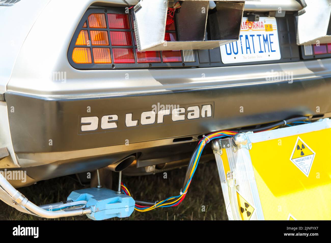 DMC DeLorean Back to the Future car, rear view of lights and exhaust ...