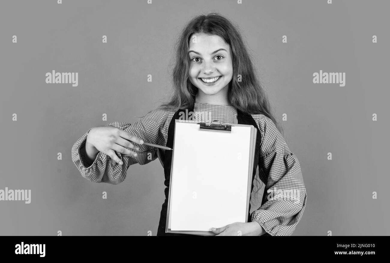 happy teen girl with document folder. happy childhood. pretty child on ...