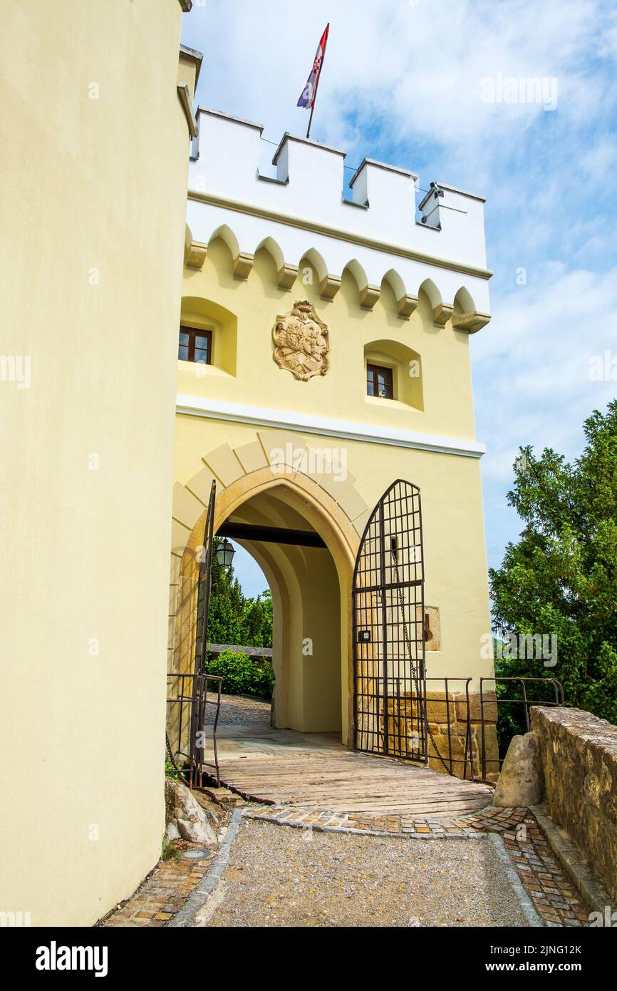 Crest above the main Gate of the Trakošćan Castle in Northern Croatia ...