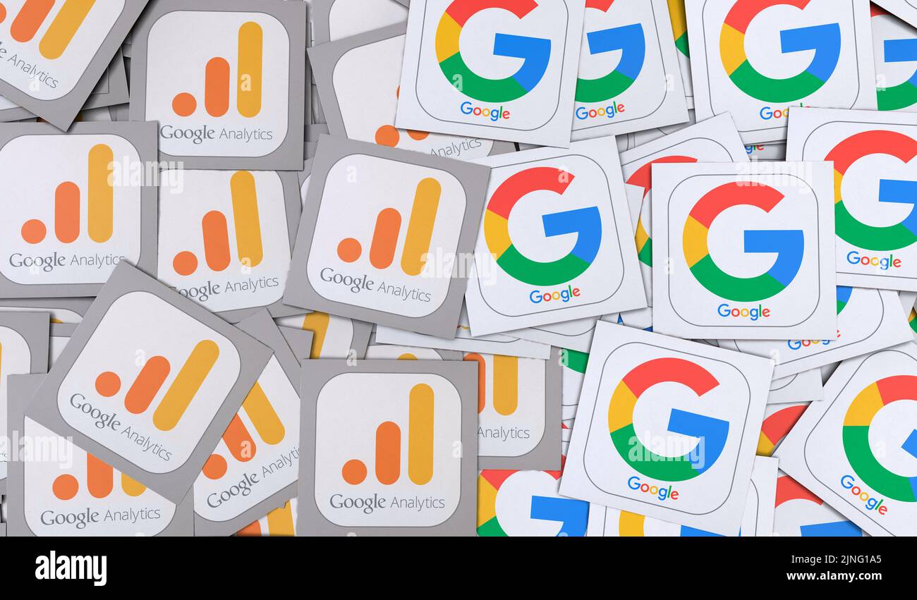 analytics and google, Social Media Background Stock Photo - Alamy