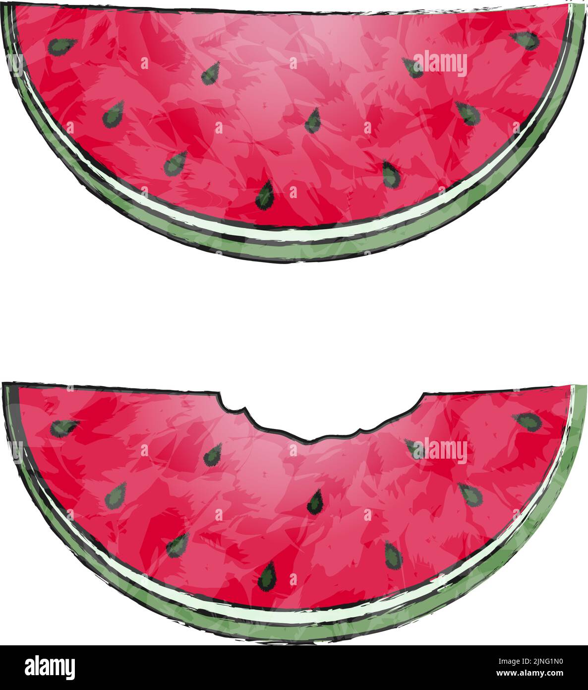 Watermelon: large cut size, 2 slices, transparent watercolor style ...