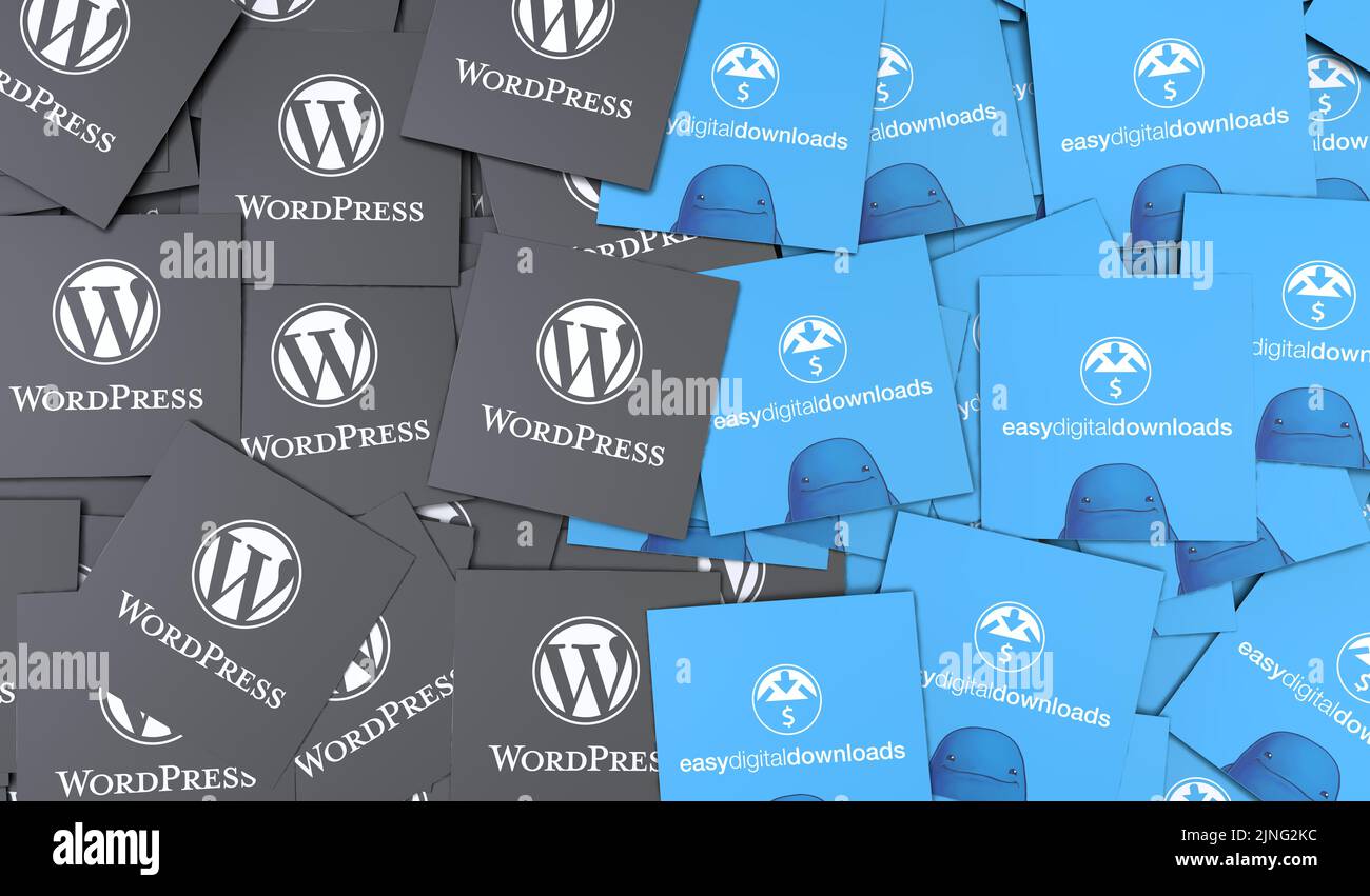 Wordpress and digital download, Social Media Background Stock Photo - Alamy