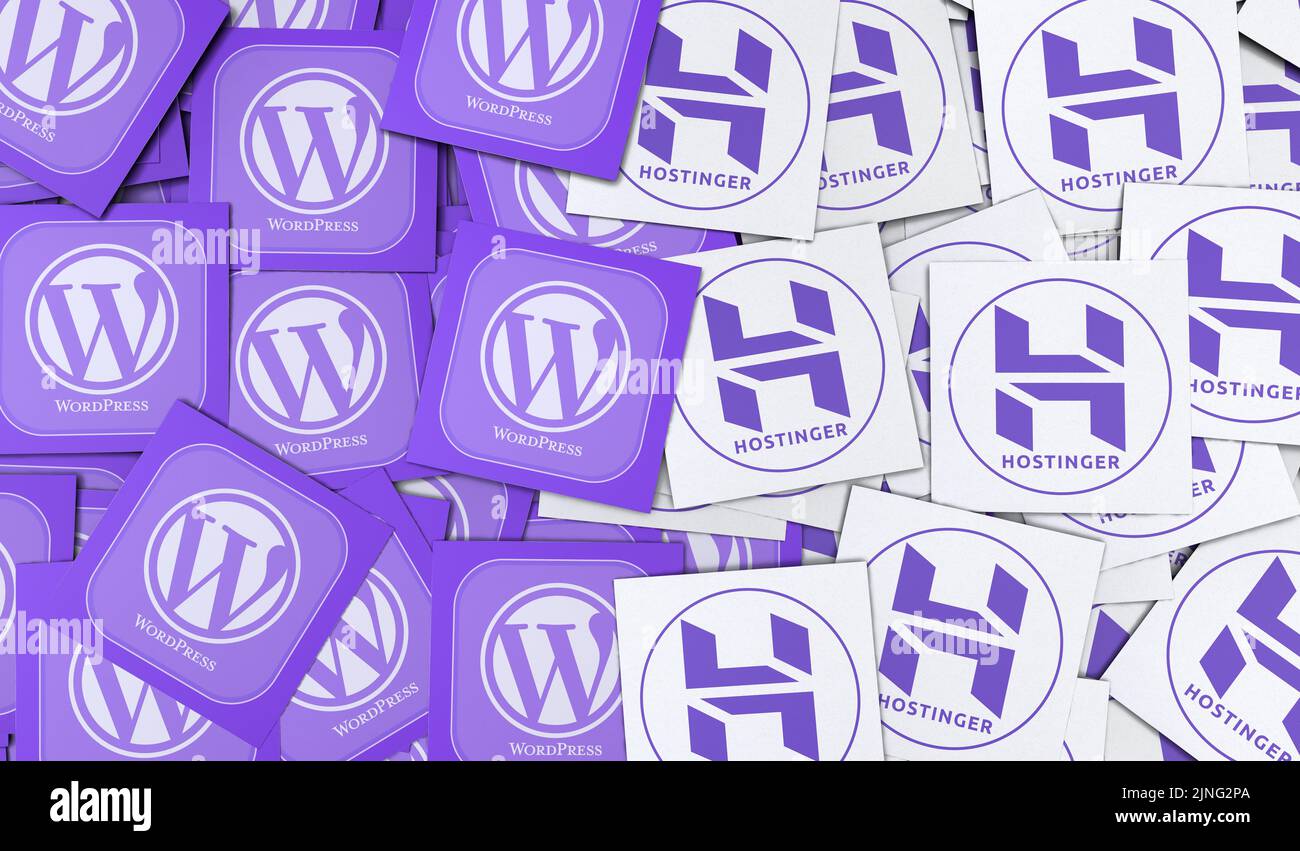 Wordpress and hostinger, Social Media Background Stock Photo - Alamy