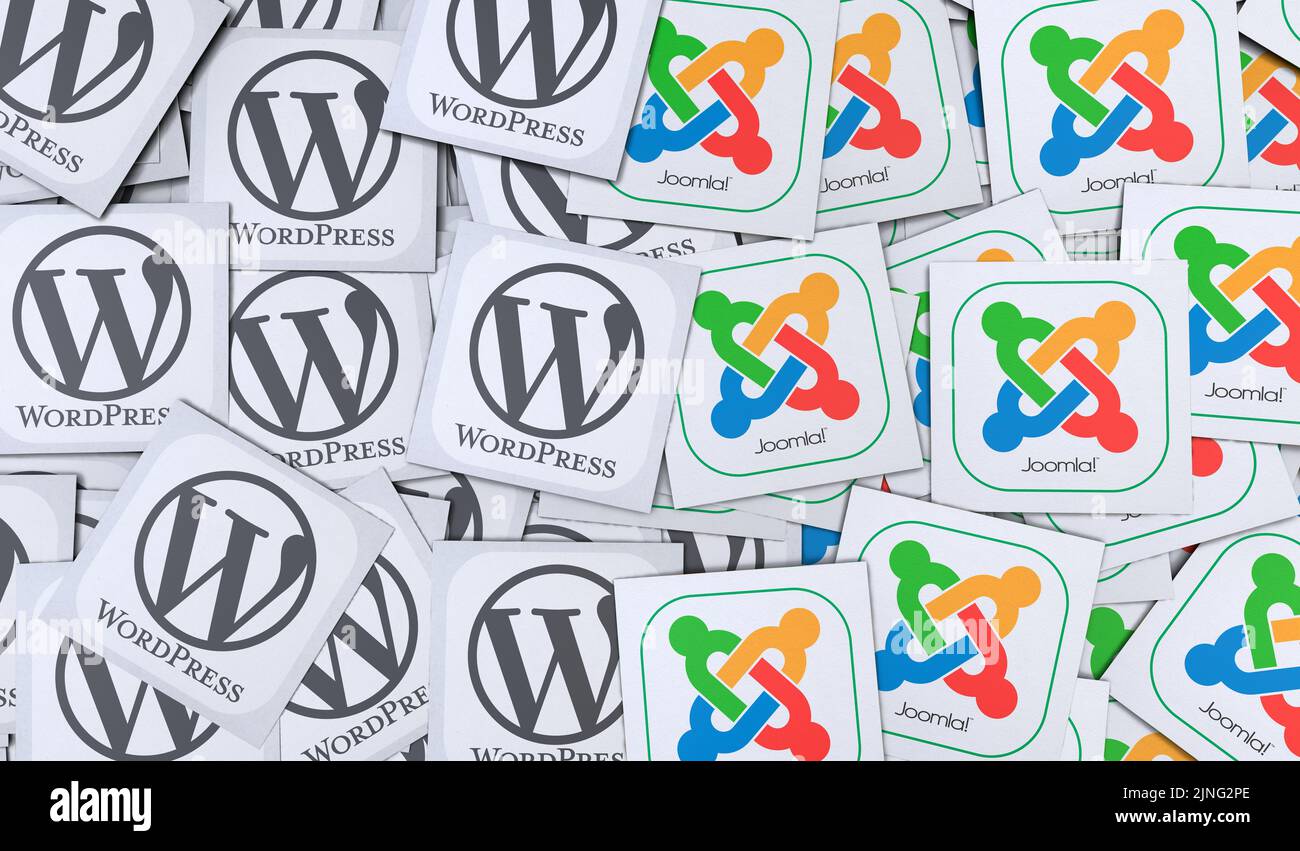 Wordpress and joomla, Social Media Background Stock Photo - Alamy