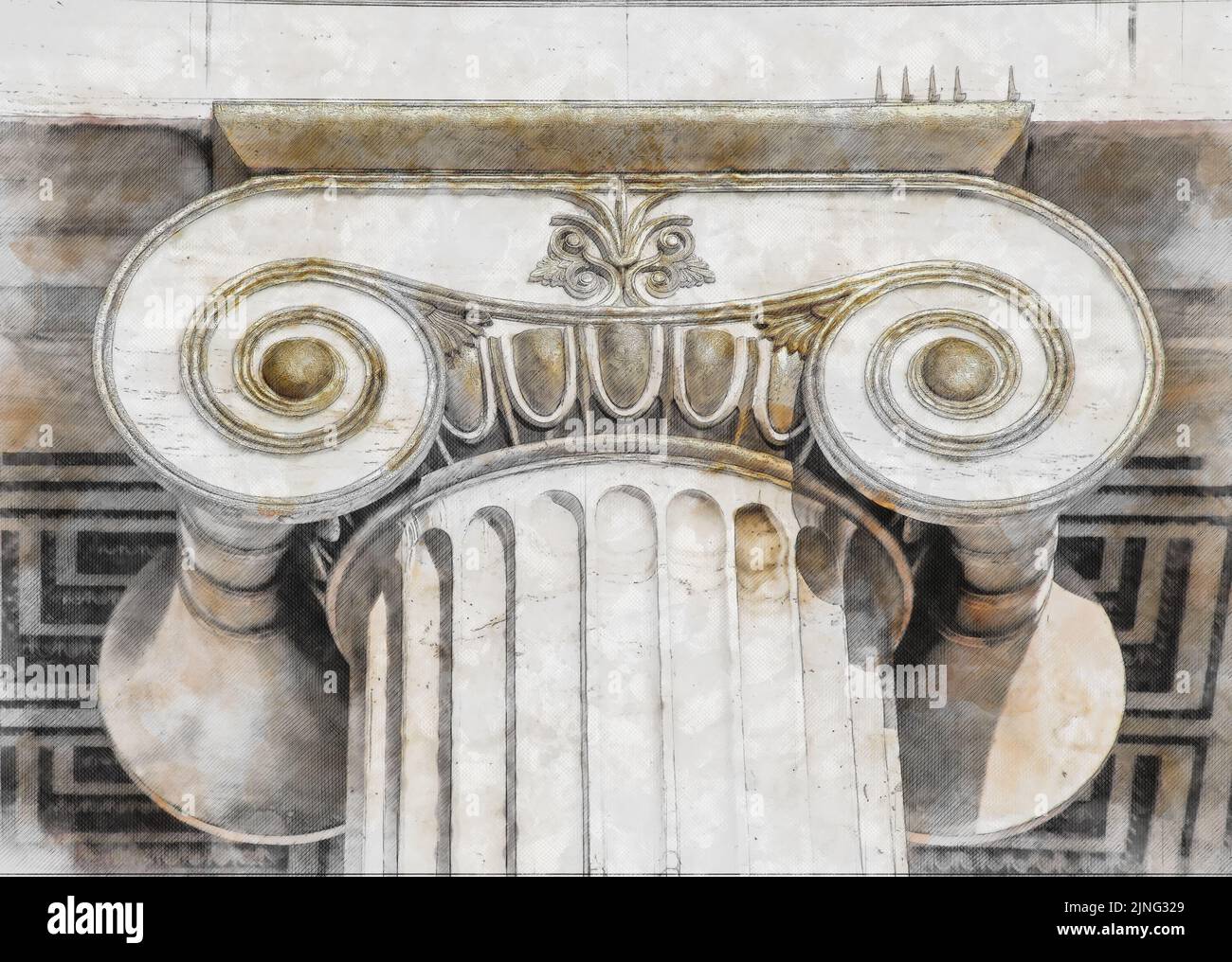 Sketch watercolor of capital of Ionian column Stock Photo - Alamy