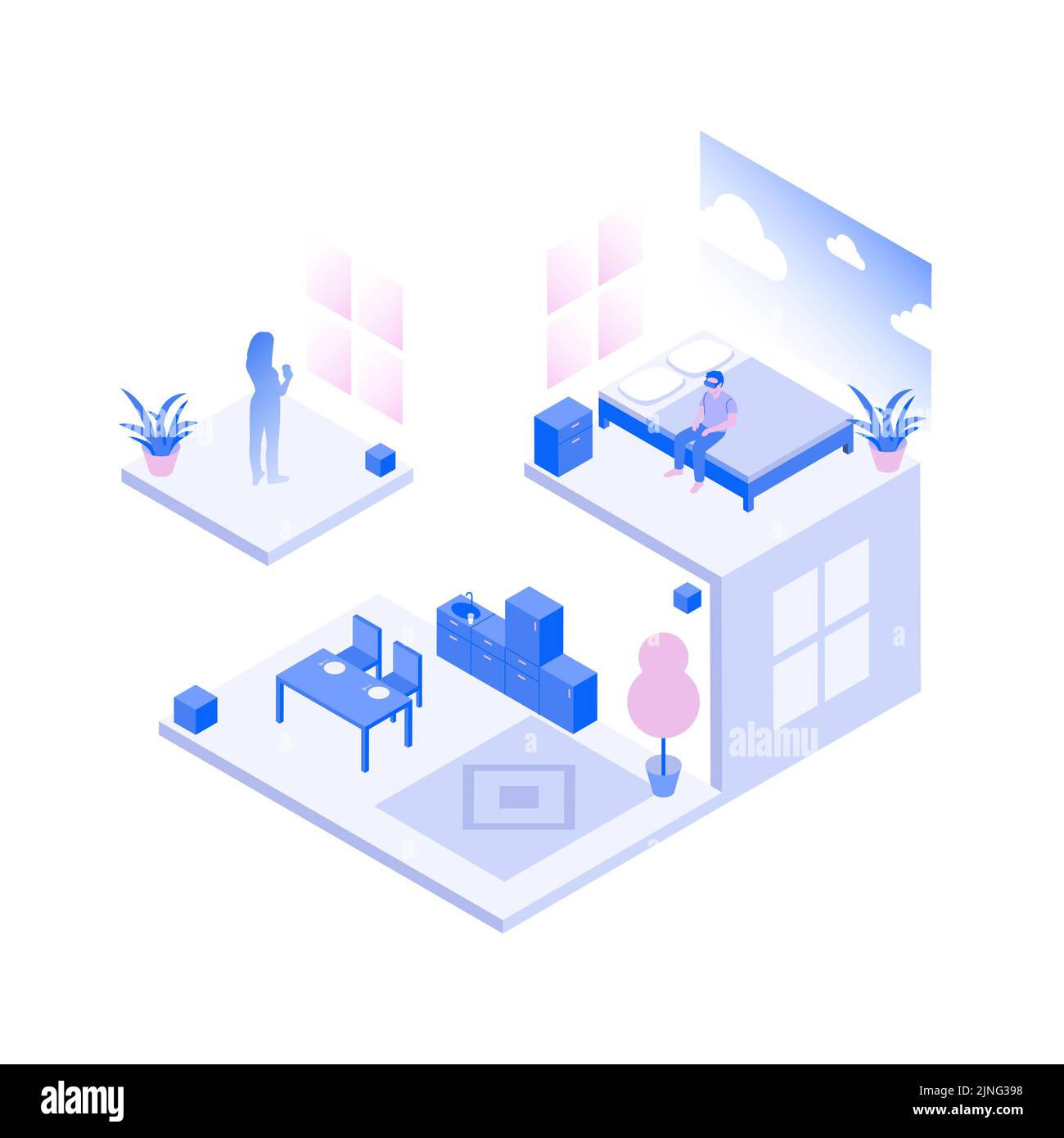 Isometric Apartment Illustration. Top View Metaverse Flat. Vector ...