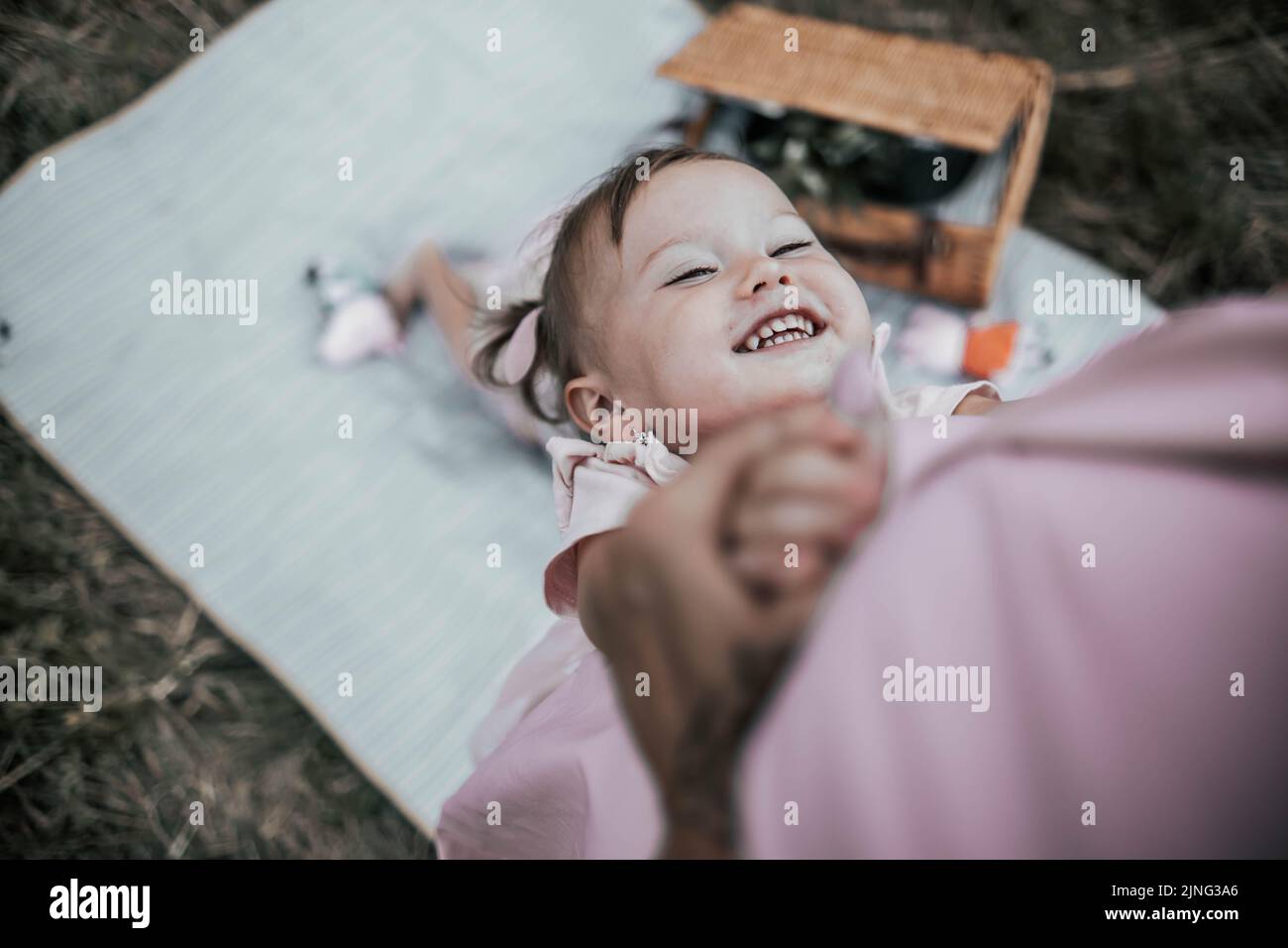 child family portrait outdoor mother woman and little girls happy ...