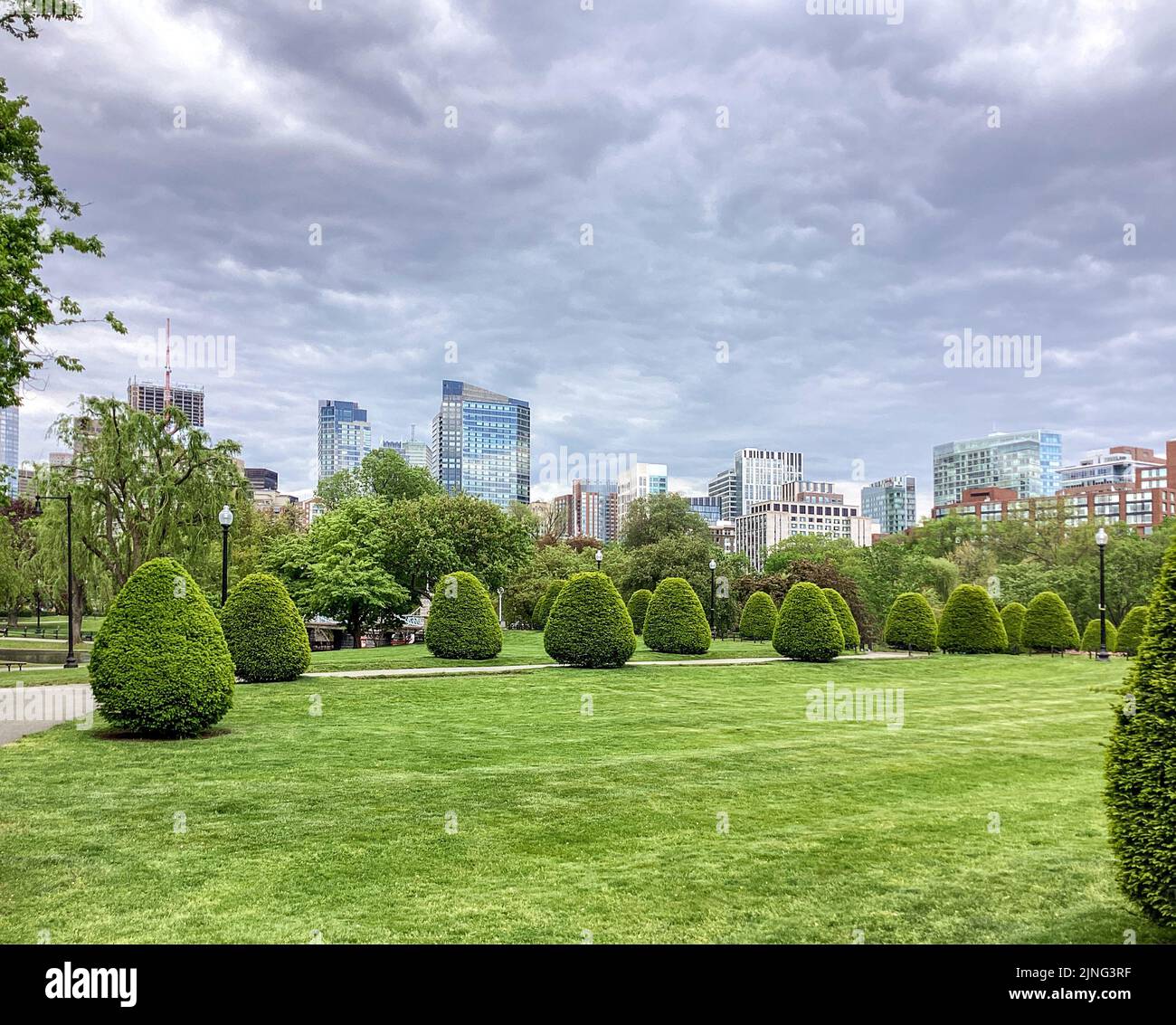 Boston Skyline at Public Garden in Boston, Massachusetts Stock Photo ...