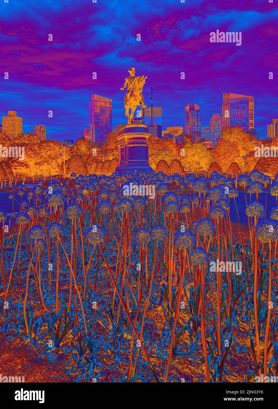 Boston Skyline and the George Washington Monument at Public Garden in ...