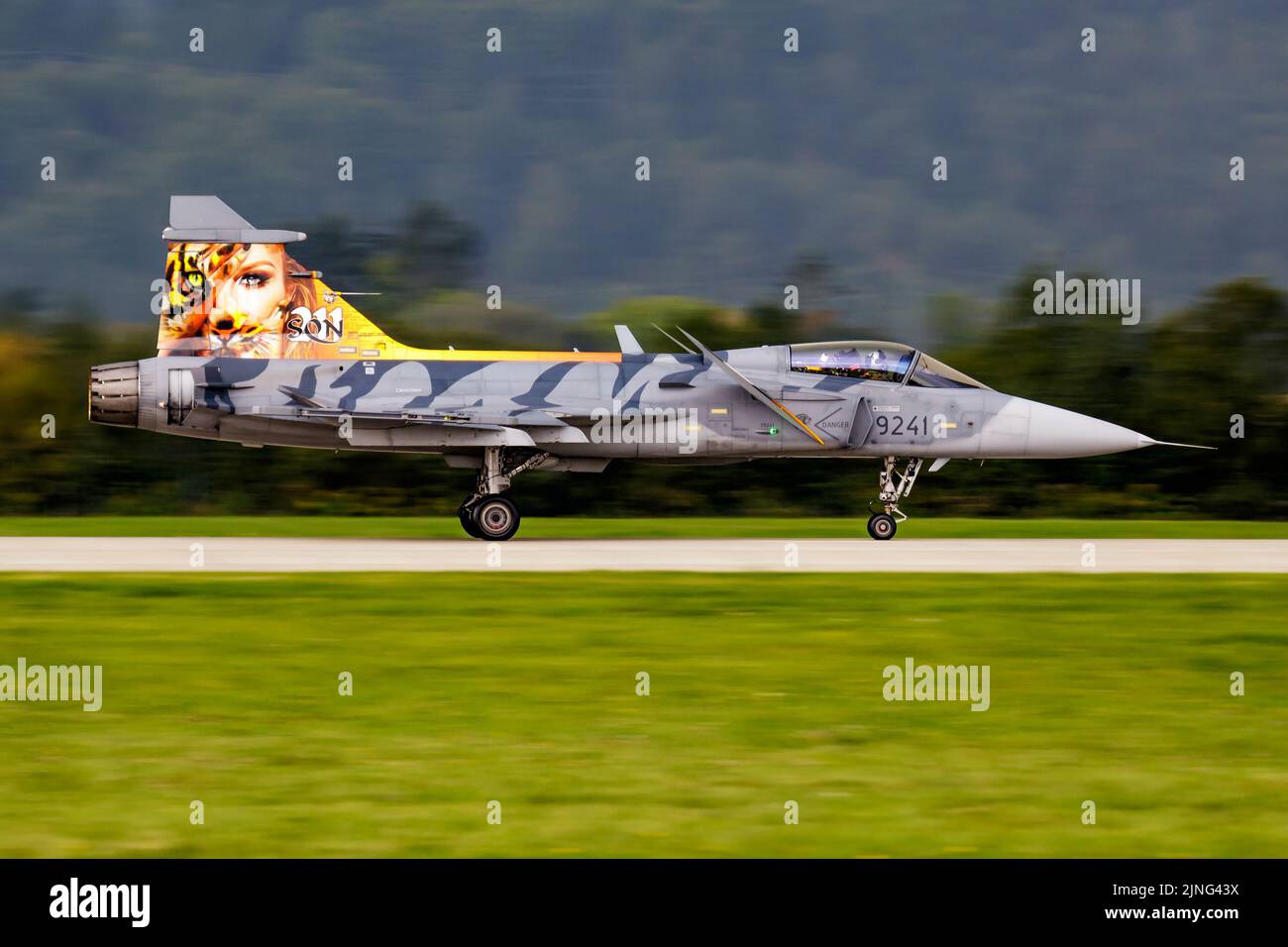 Sliac, Slovakia - September 2, 2018: Military fighter jet plane at air ...