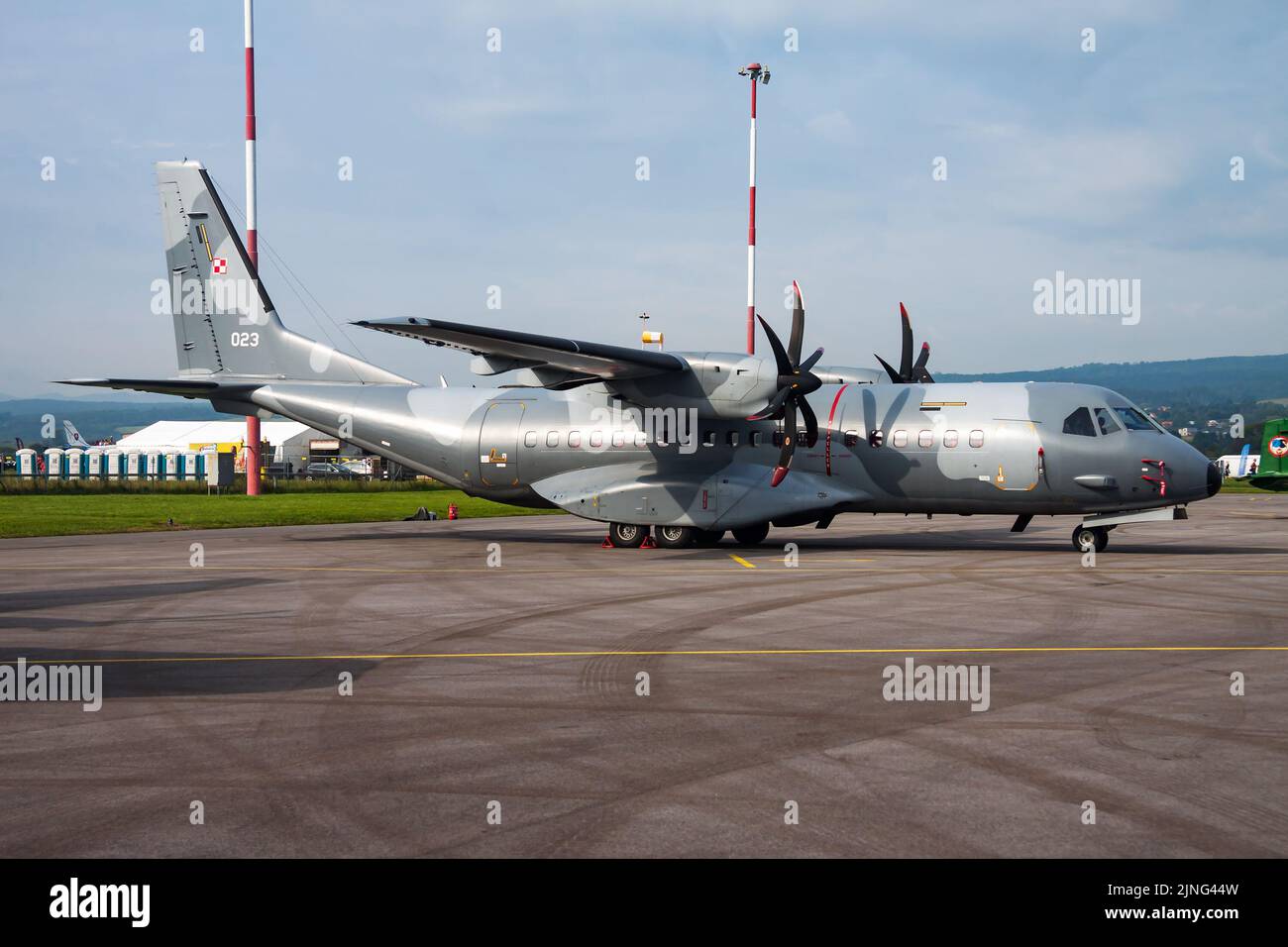 Sliac, Slovakia - August 30, 2014: Military transport plane at air base ...
