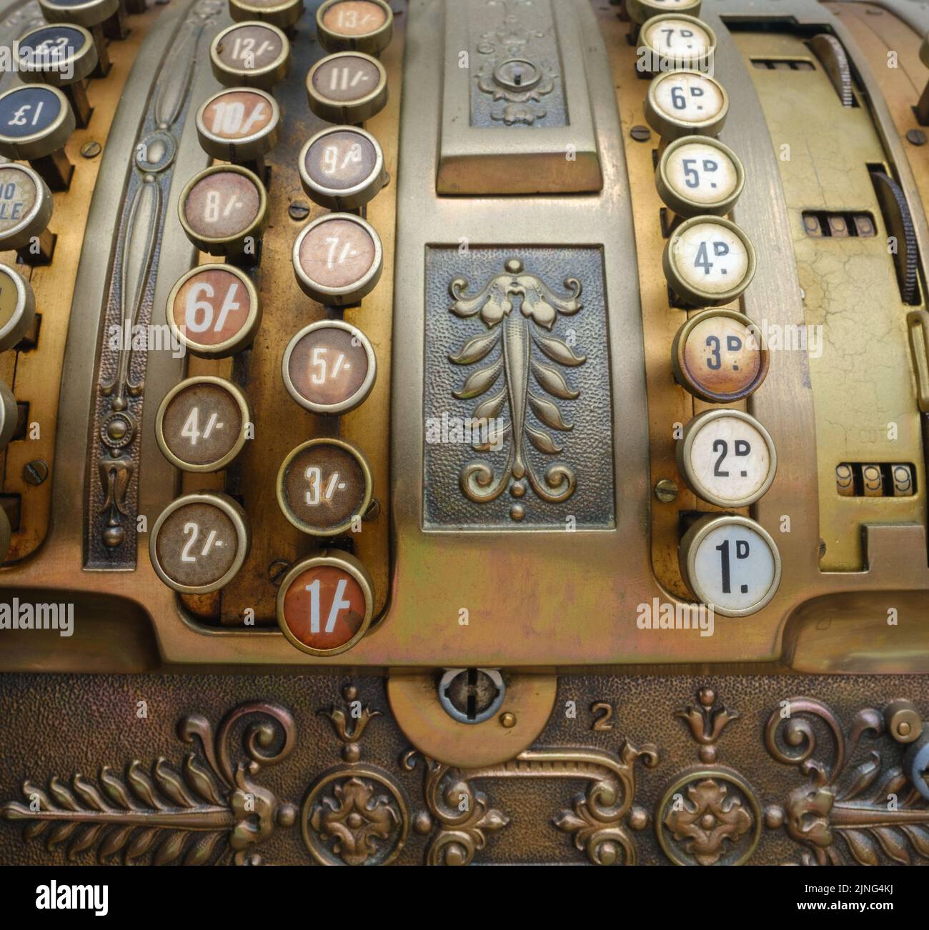 Detail Of A Vintage Brass Cash Register Stock Photo - Alamy