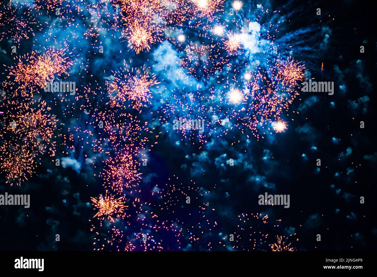 Bright, beautiful blue fireworks in the night sky. High quality photo ...