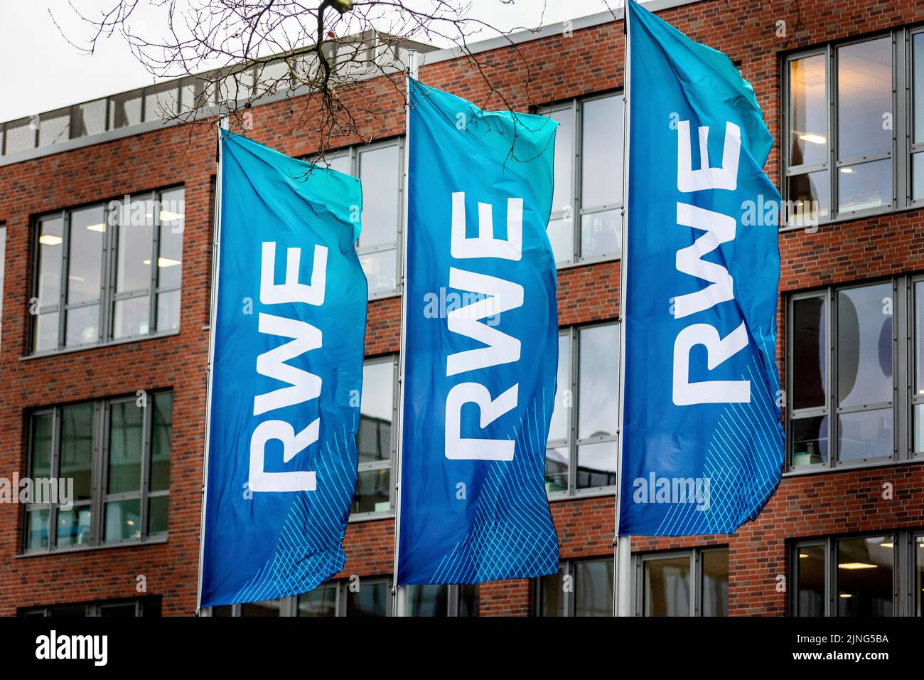 Meal, Deutschland. 04th Feb, 2022. Flags of the RWE company at their ...