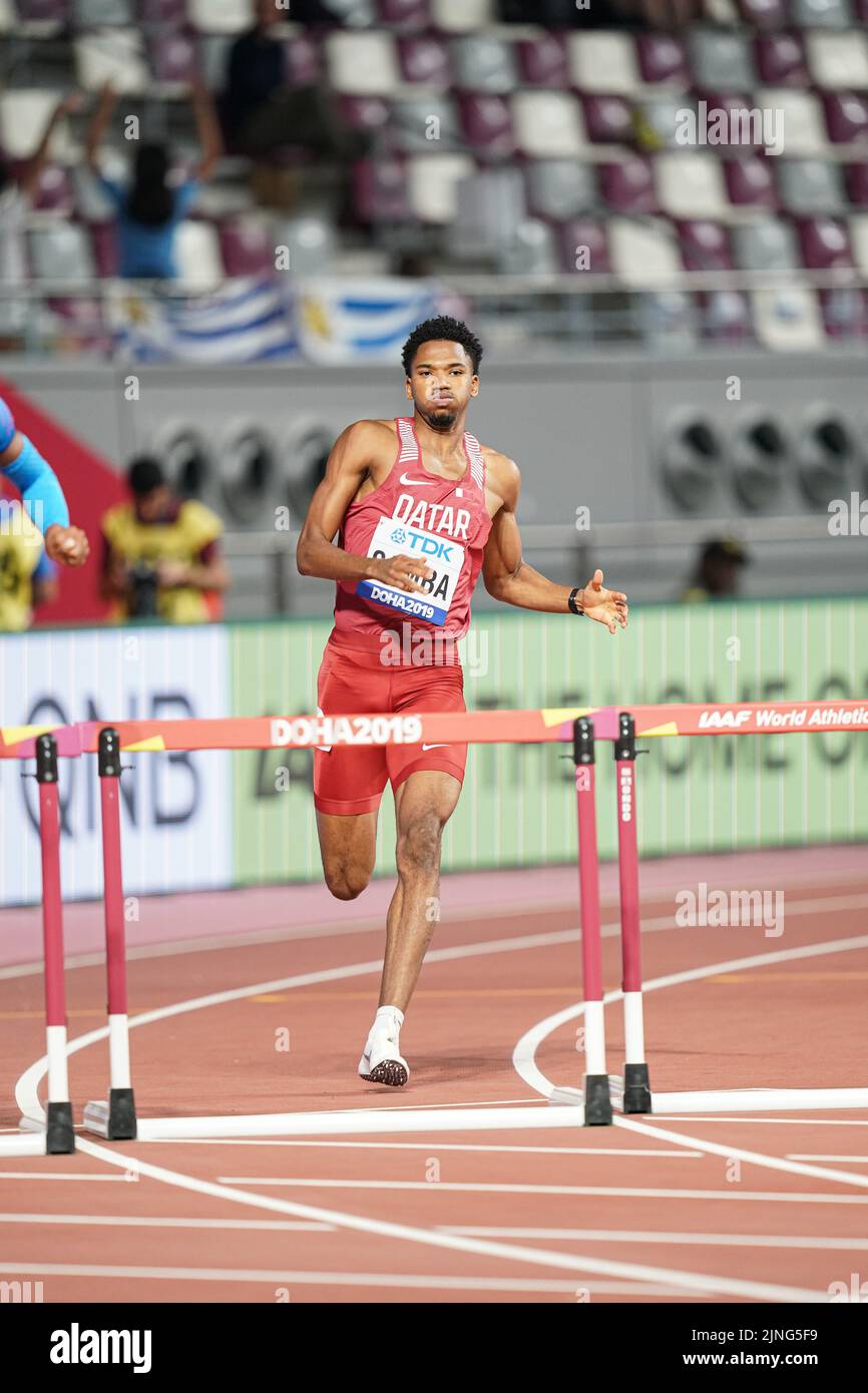 Abderrahman Samba participating in the 400m hurdles at the Doha 2019 ...