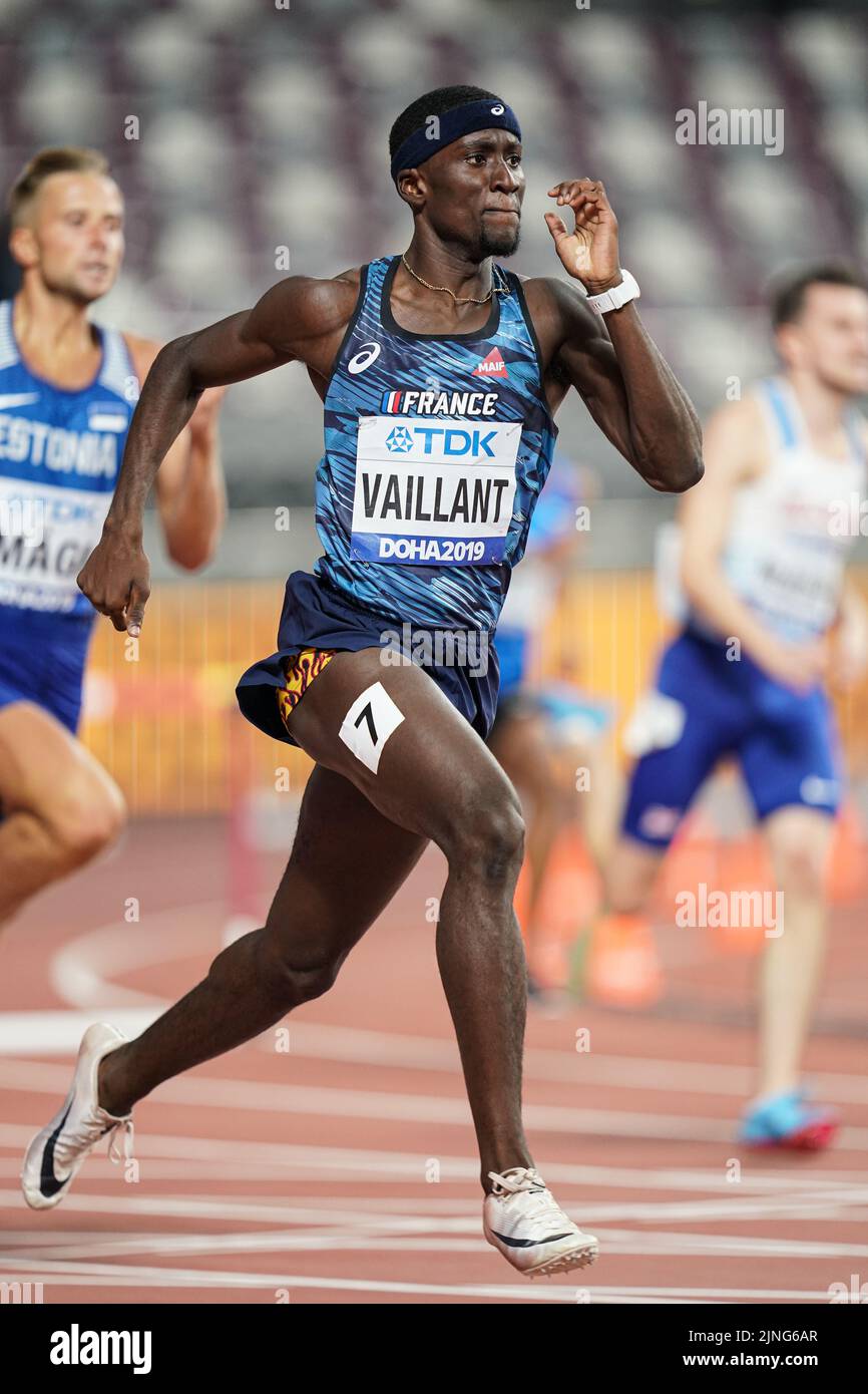 Ludvy VAILLANT participating in the 400m hurdles at the Doha 2019 World ...