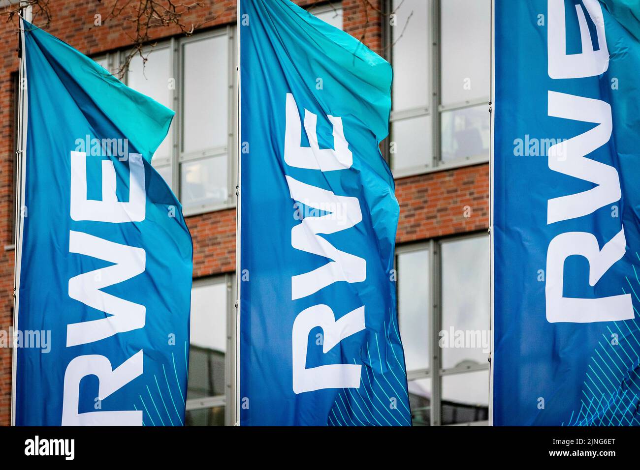 Meal, Deutschland. 04th Feb, 2022. Flags of the RWE company at their ...