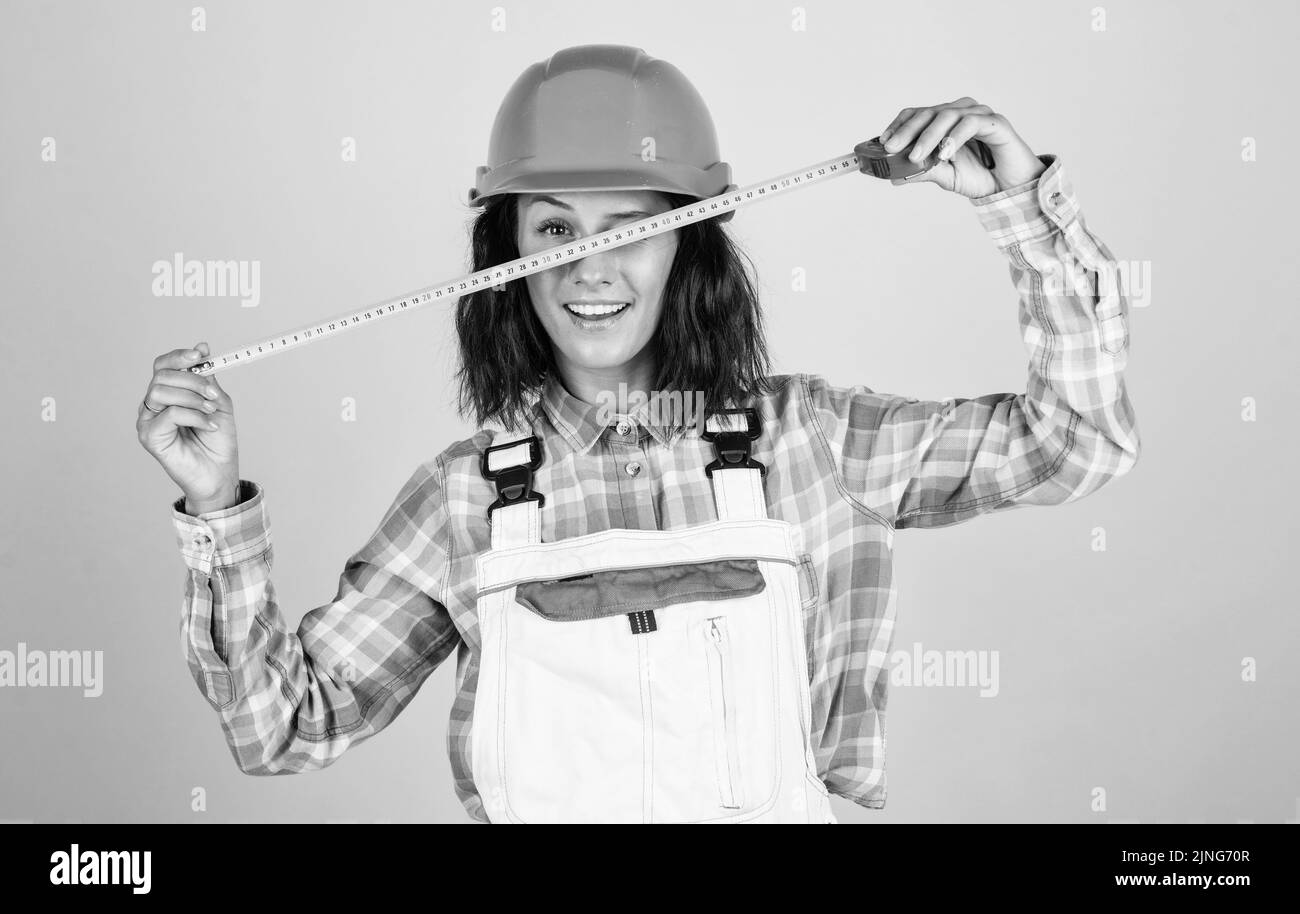 happy beautiful lady engineer. builder assistant repair and fix. female ...