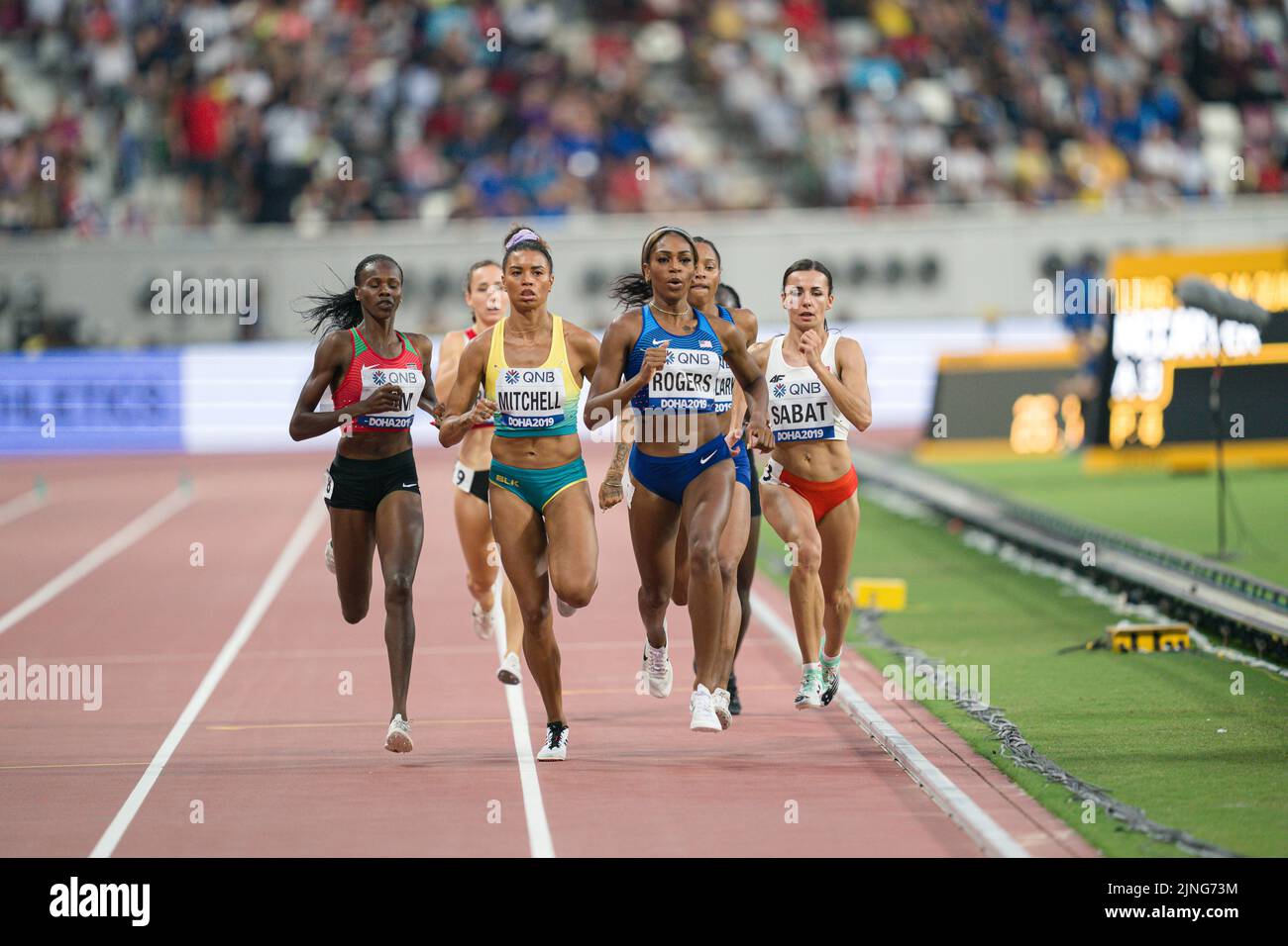 Morgan Mitchell participating in the 800 meters at the Doha 2019 World ...