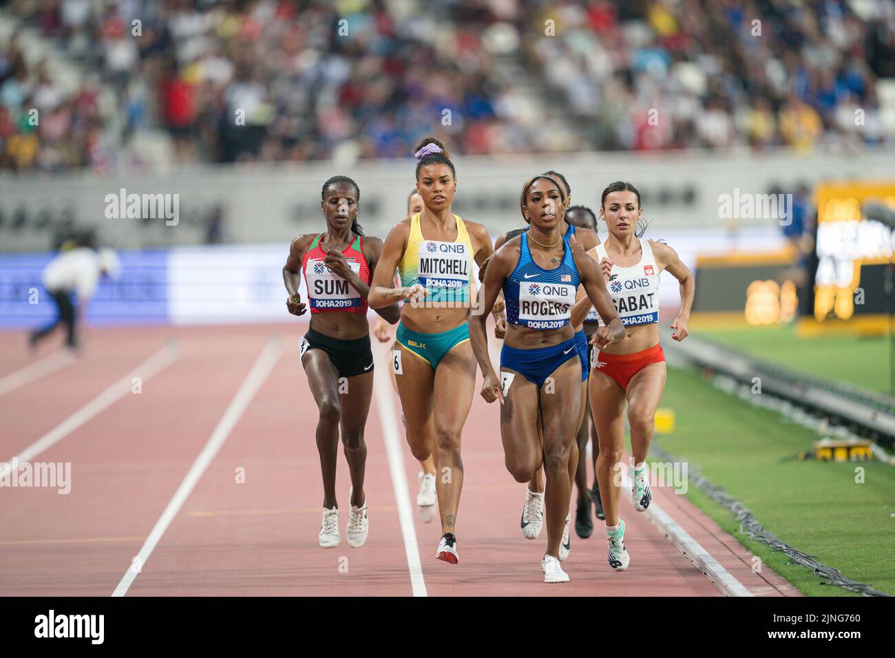 Morgan Mitchell participating in the 800 meters at the Doha 2019 World ...