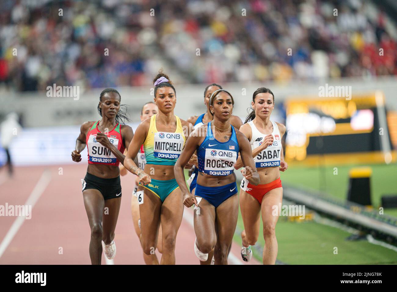 Morgan Mitchell participating in the 800 meters at the Doha 2019 World ...