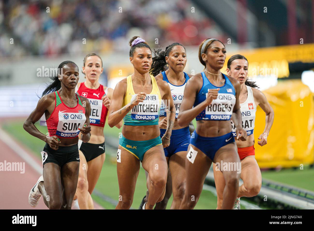 Morgan Mitchell participating in the 800 meters at the Doha 2019 World ...