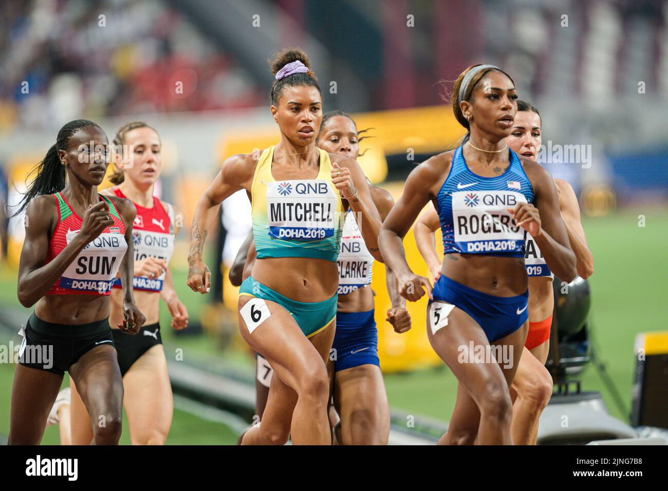 Morgan Mitchell participating in the 800 meters at the Doha 2019 World ...