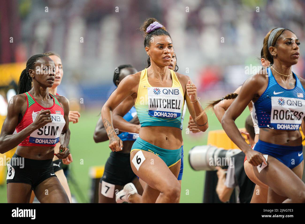 Morgan Mitchell participating in the 800 meters at the Doha 2019 World ...