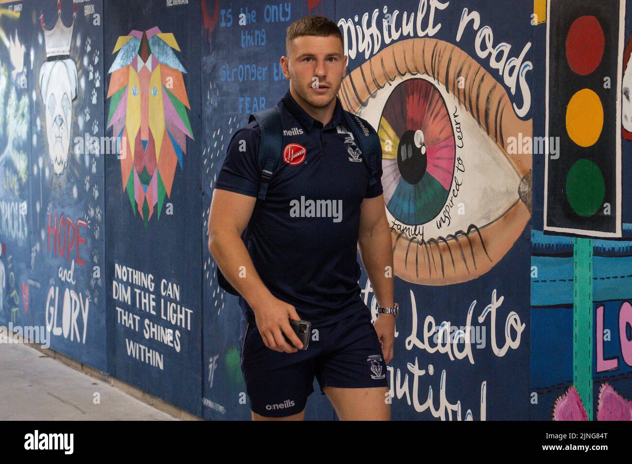 George Williams #7 of Warrington Wolves arrives at the Halliwell Jones ...