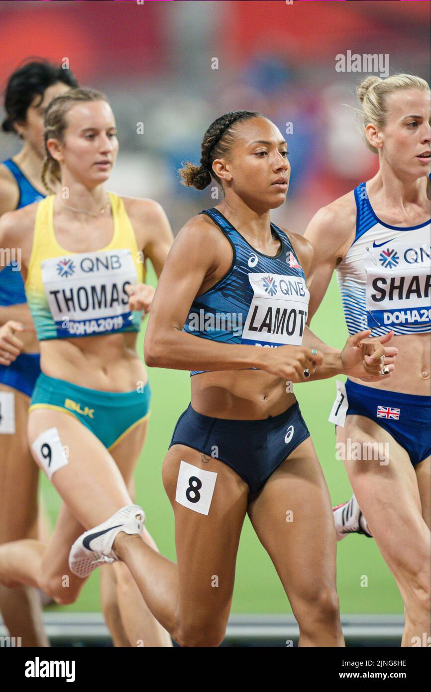 Rénelle Lamote participating in the 800 meters at the Doha 2019 World ...