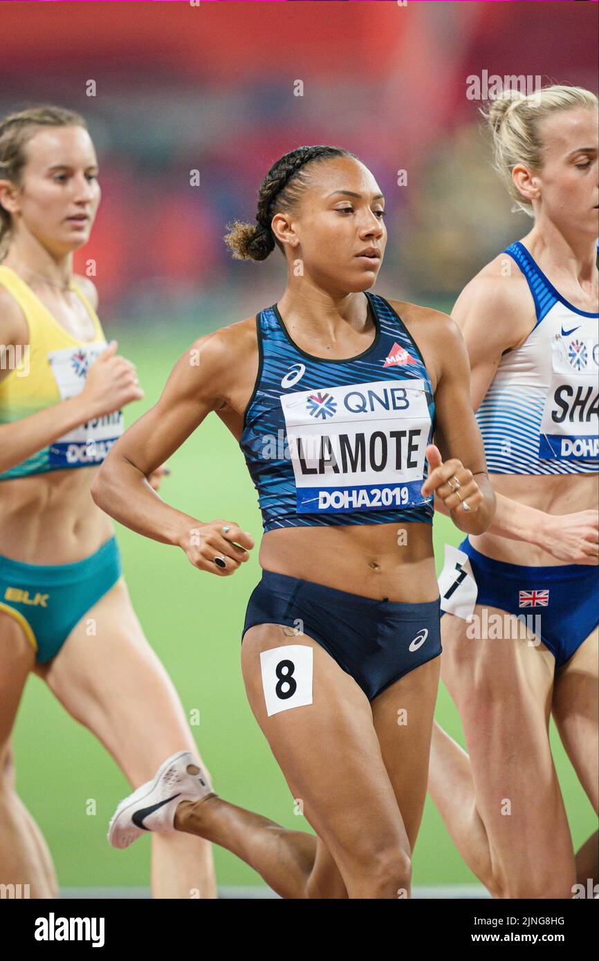 Rénelle Lamote participating in the 800 meters at the Doha 2019 World ...