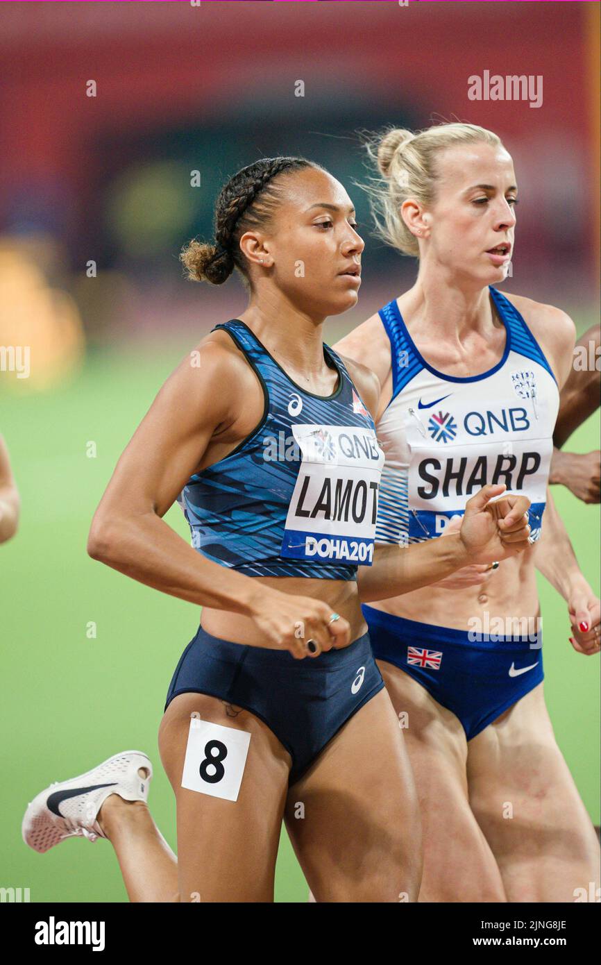 Rénelle Lamote participating in the 800 meters at the Doha 2019 World ...