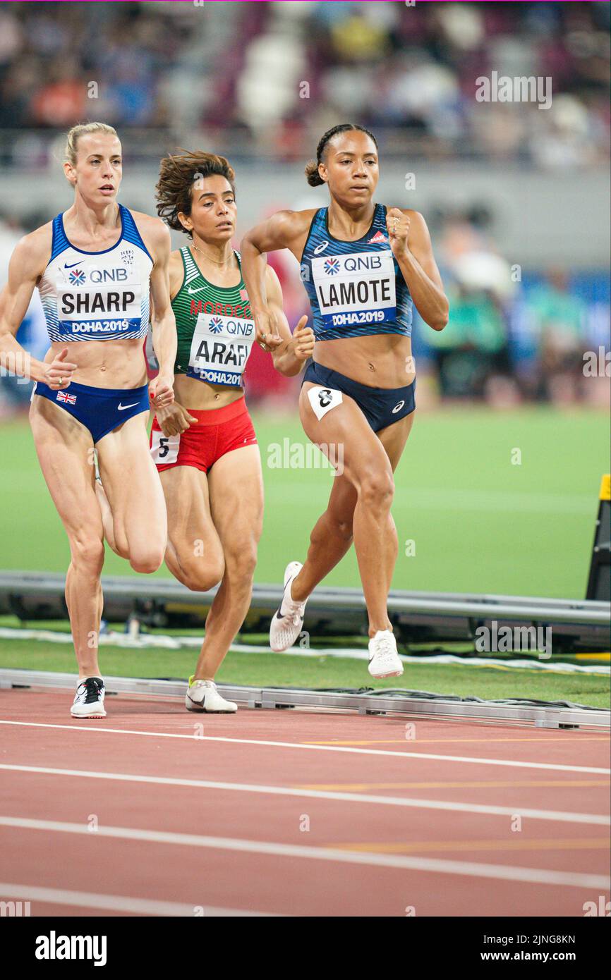 Rénelle Lamote participating in the 800 meters at the Doha 2019 World ...