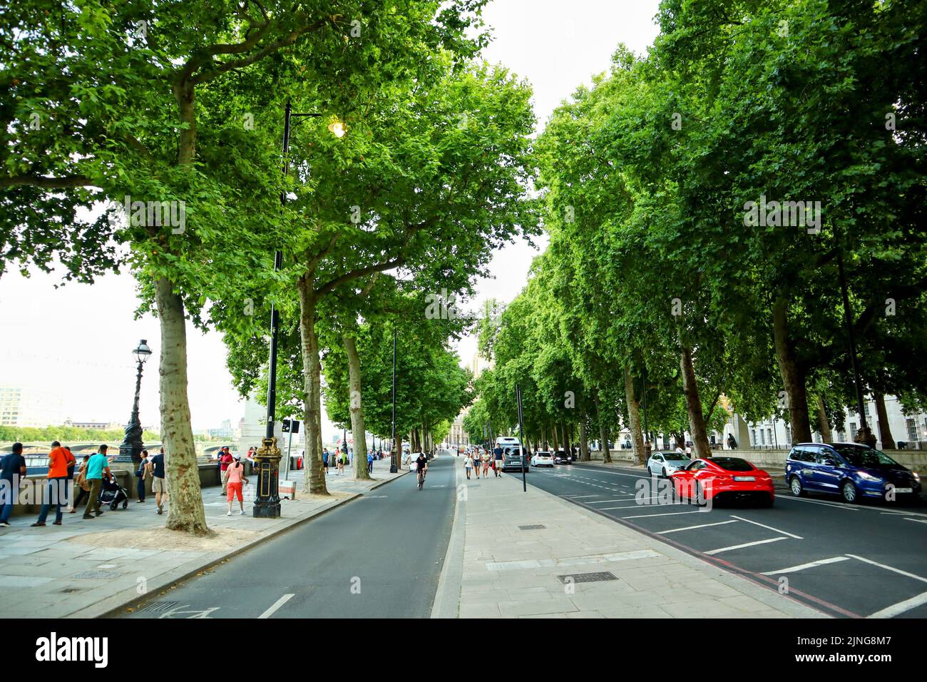 A beautiful shot of the London Victoria Embankment street with dense ...