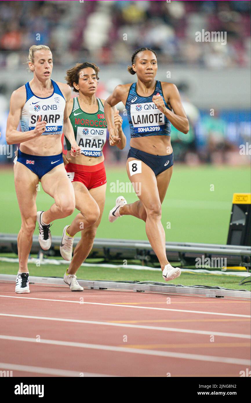 Rénelle Lamote participating in the 800 meters at the Doha 2019 World ...