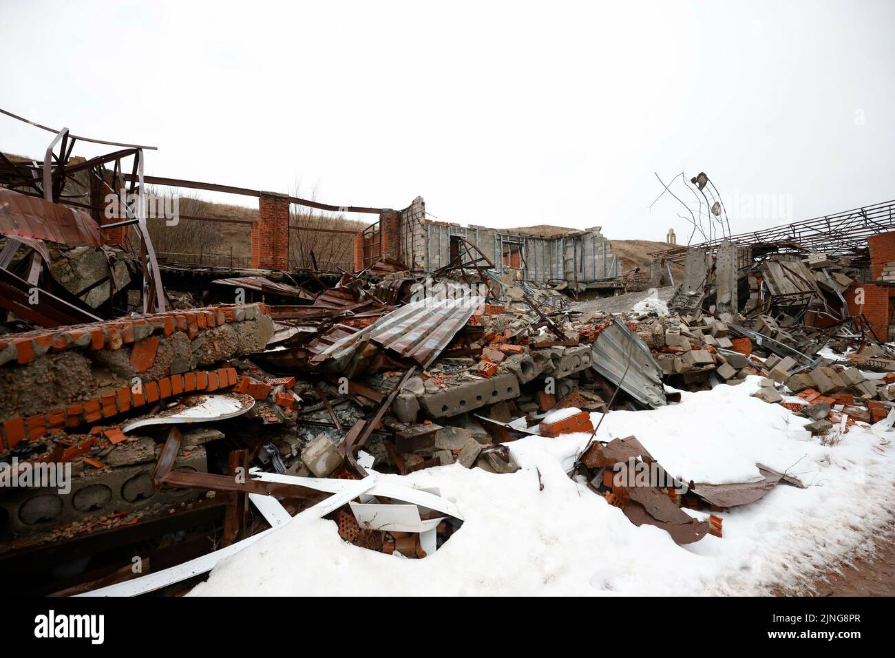 Shyrokyne, Ukraine. 08th Feb, 2022. Destroyed houses in Shyrokyne ...