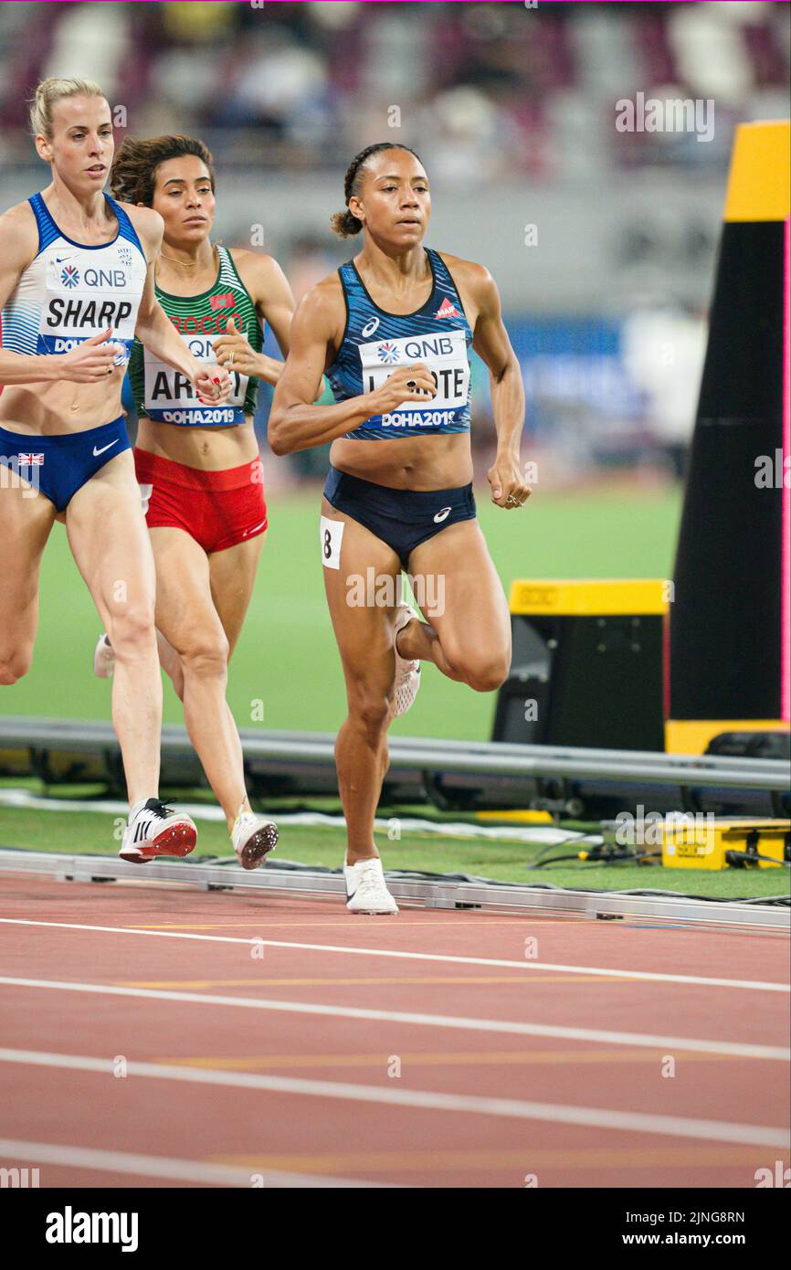 Rénelle Lamote participating in the 800 meters at the Doha 2019 World ...