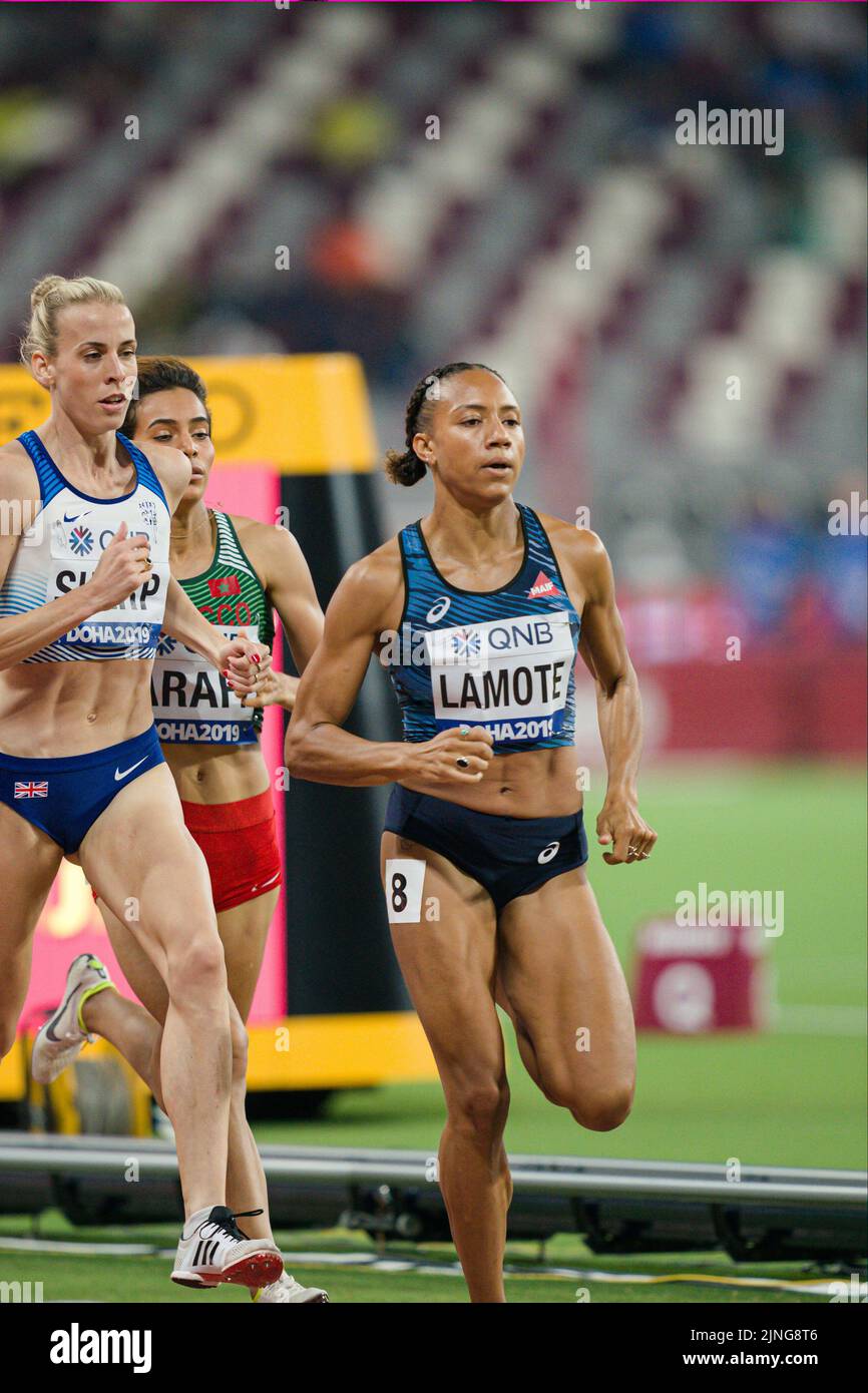 Rénelle Lamote participating in the 800 meters at the Doha 2019 World ...