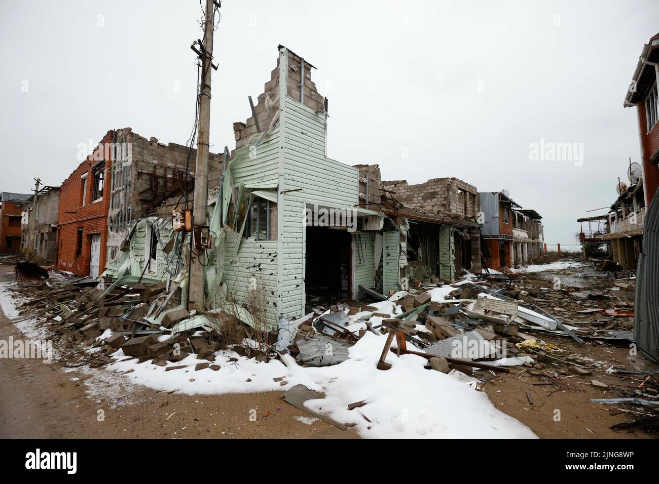 Shyrokyne, Ukraine. 08th Feb, 2022. Destroyed houses in Shyrokyne ...