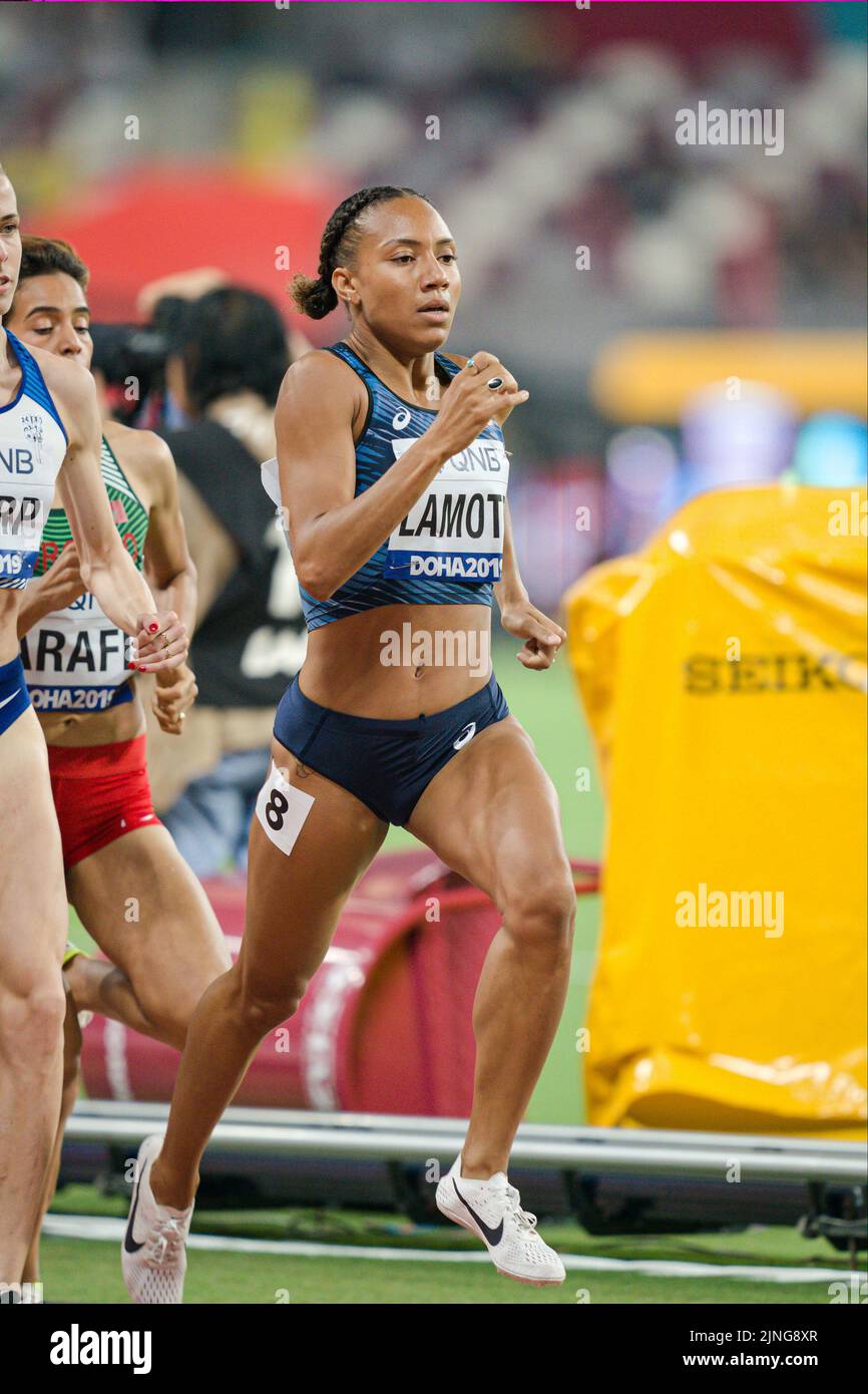 Rénelle Lamote participating in the 800 meters at the Doha 2019 World ...