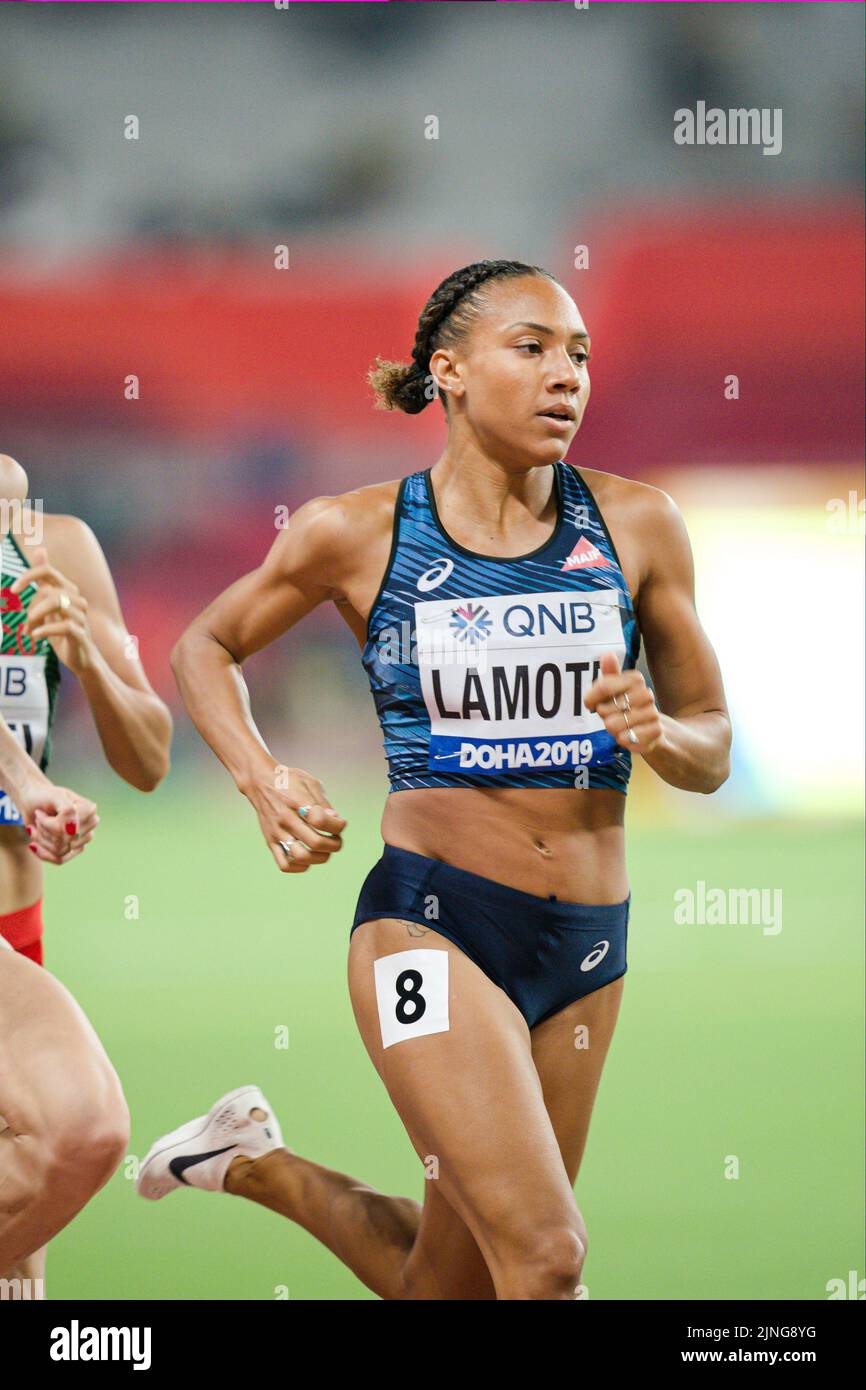 Rénelle Lamote participating in the 800 meters at the Doha 2019 World ...