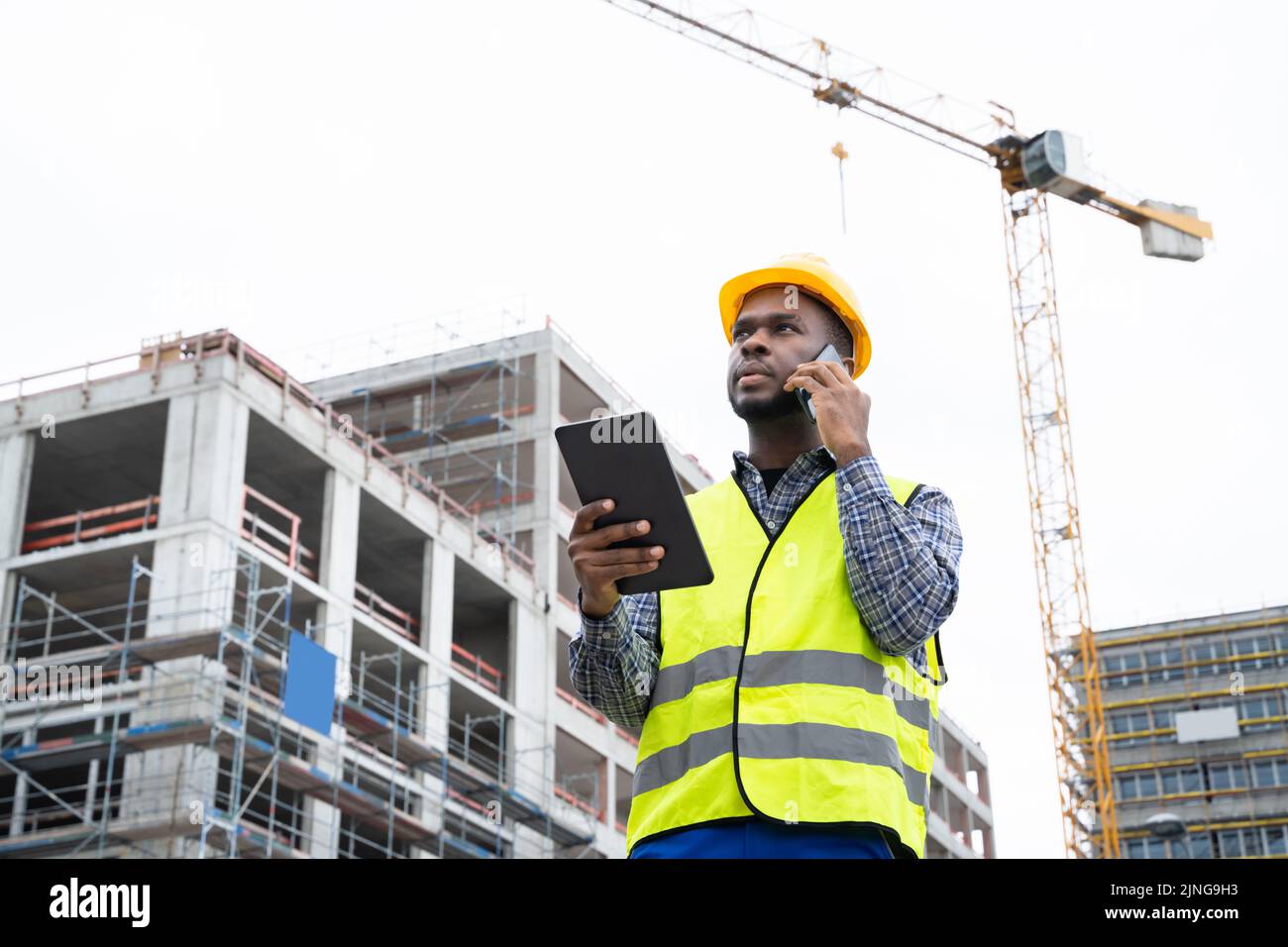 African American Engineer Worker. Building Architect Business Call ...
