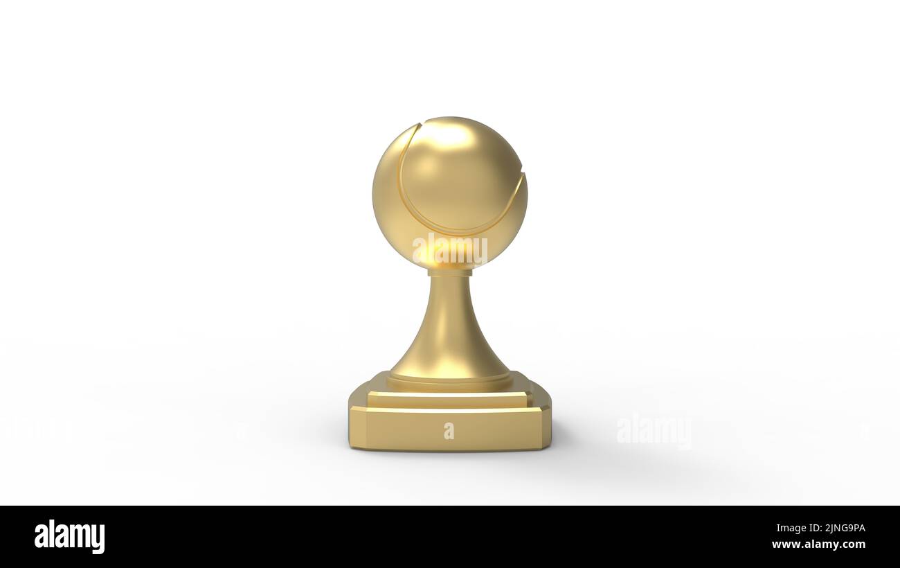 3D rendering of a golden precious tennis ball award thropy championship ...