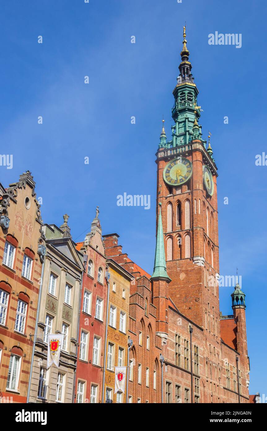 Tower of the historic main town hall building in Gdansk, Poland Stock ...