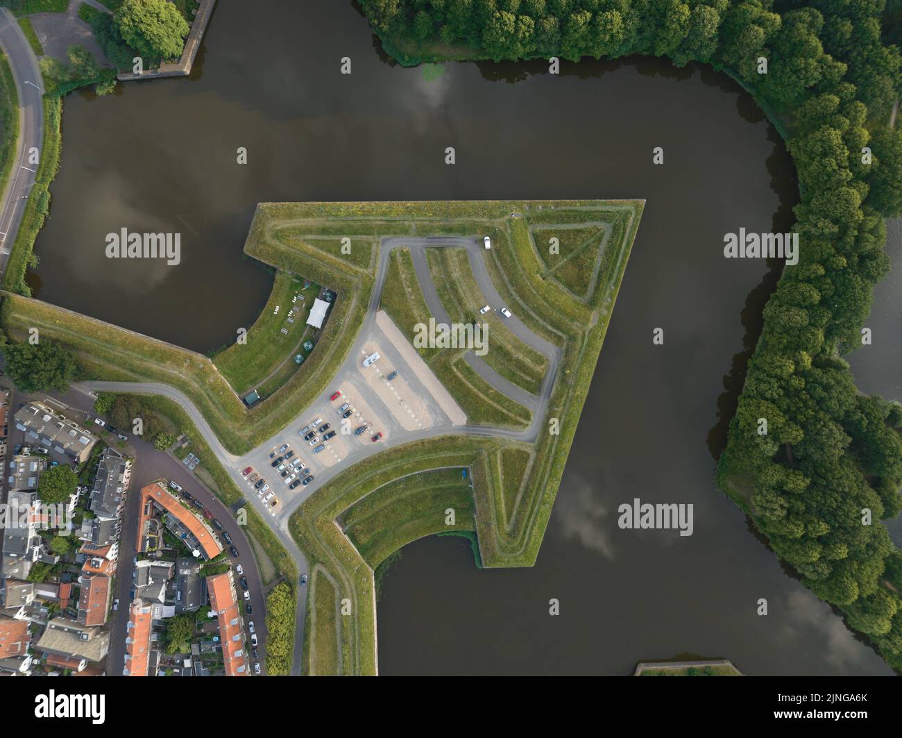 Fortified ancient old historic town of Naarden Vesting overhead aerial ...