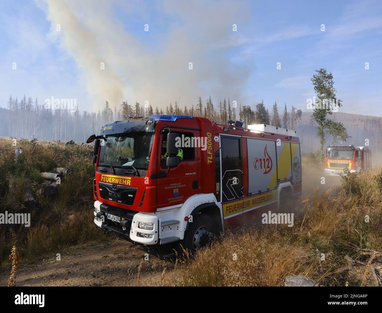 Schierke, Germany. 11th Aug, 2022. Emergency vehicles of the fire ...