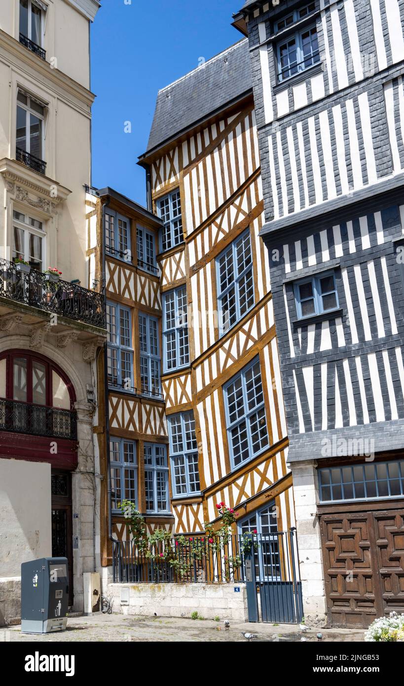 Typical timber-framed buildings in Rouen's old town in Normandy France ...