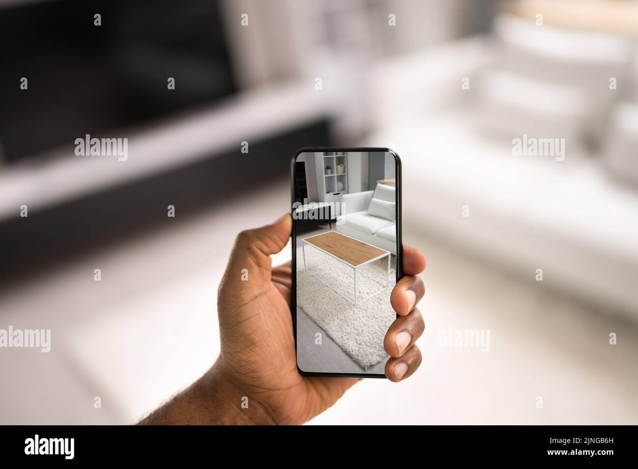 Virtual AR Mobile Phone App. Augmented Reality Furniture Stock Photo ...