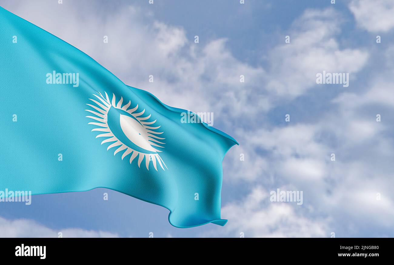 Organization flag Turkic Council on the background of clouds, fabric ...