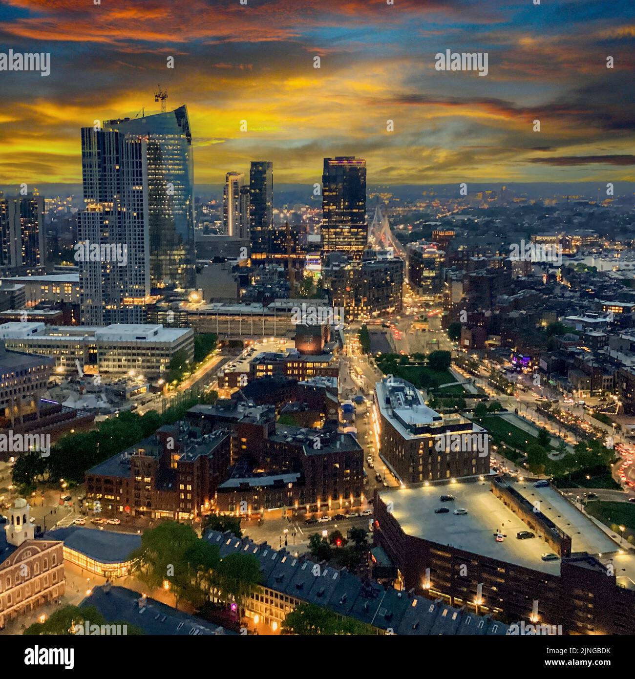 Boston Cityscape Skyline Looking West Towards the Financial District ...